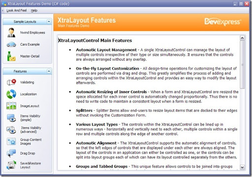 Trevor Unlocked: Feedback: DevExpress Layout Control Main Demo